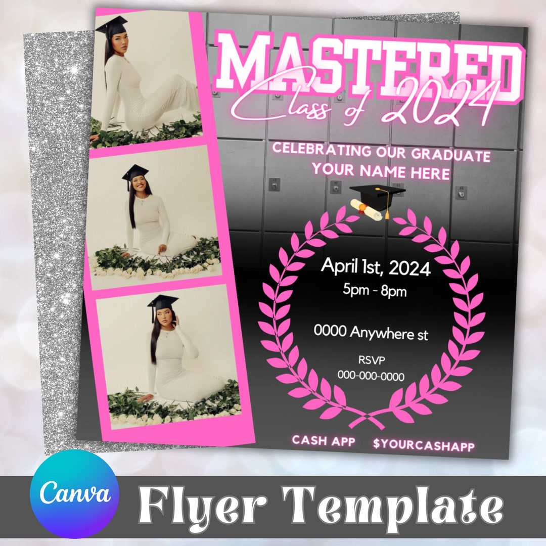 Graduation Party Invite Template, Pink 2024 Graduation Editable Flyer ...