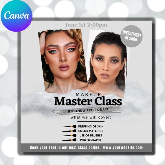 Makeup Master Class Flyer Template Pro Makeup Class Editable Flyer DIY Canva Flyer for Makeup Artists Etsy