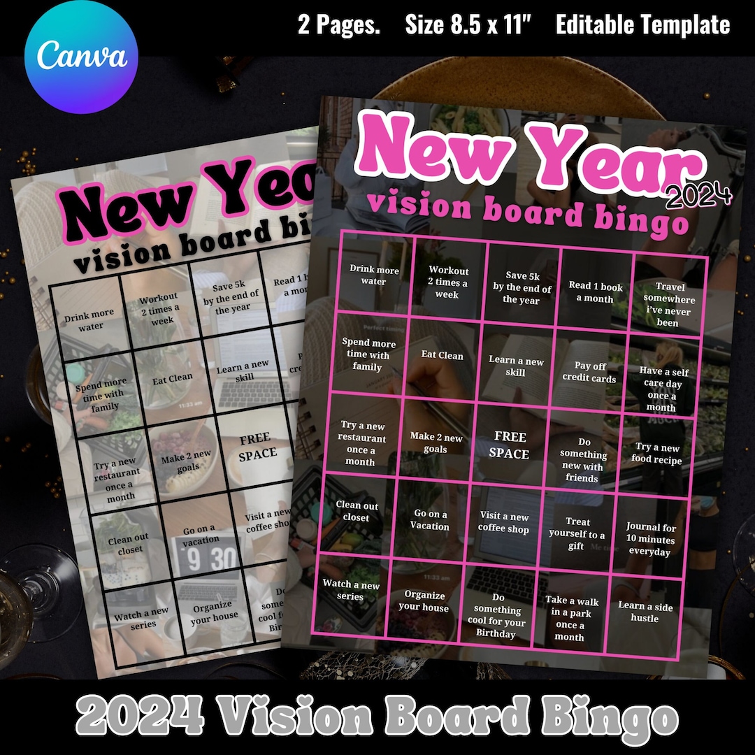 Vision Board Bingo Template, 2024 Personal Goals Bingo Game, That Girl ...