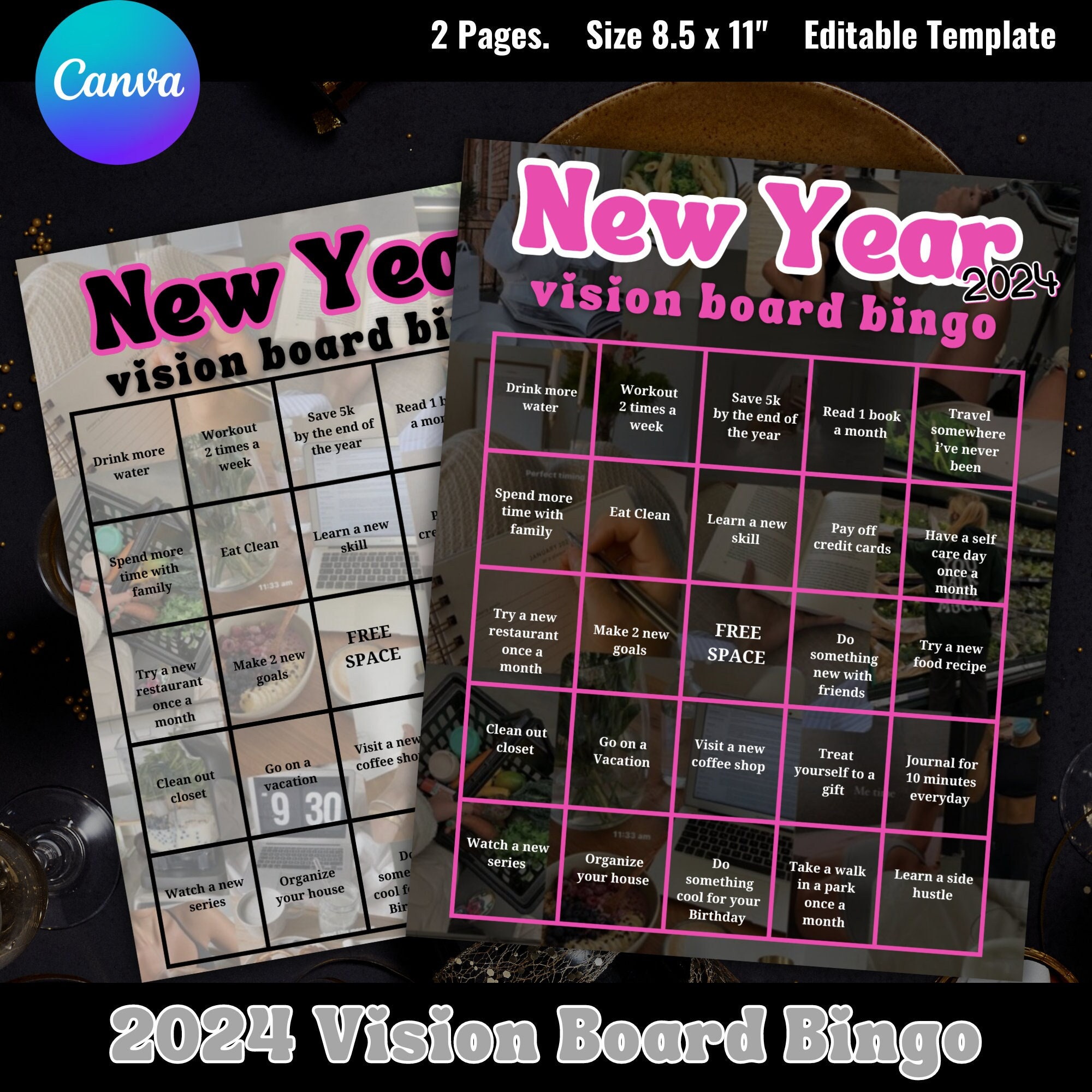 Vision Board Bingo Template, 2024 Personal Goals Bingo Game, That Girl ...