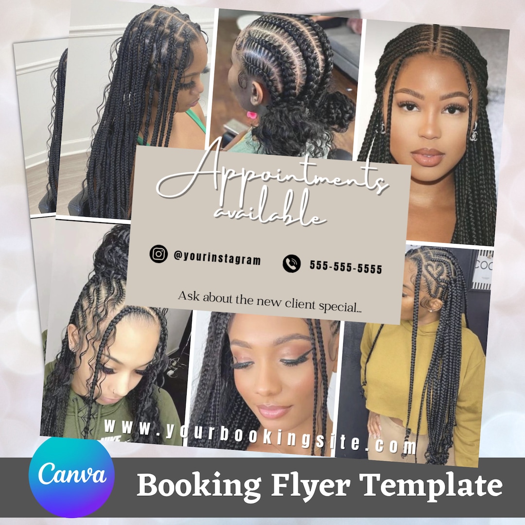 Braider Booking Flyer Template, Available Appointments Flyer, DIY Canva ...