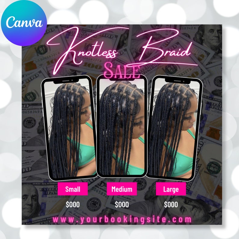 Knotless Braids Sale Flyer, Canva Editable Flyer Template, DIY Hair ...