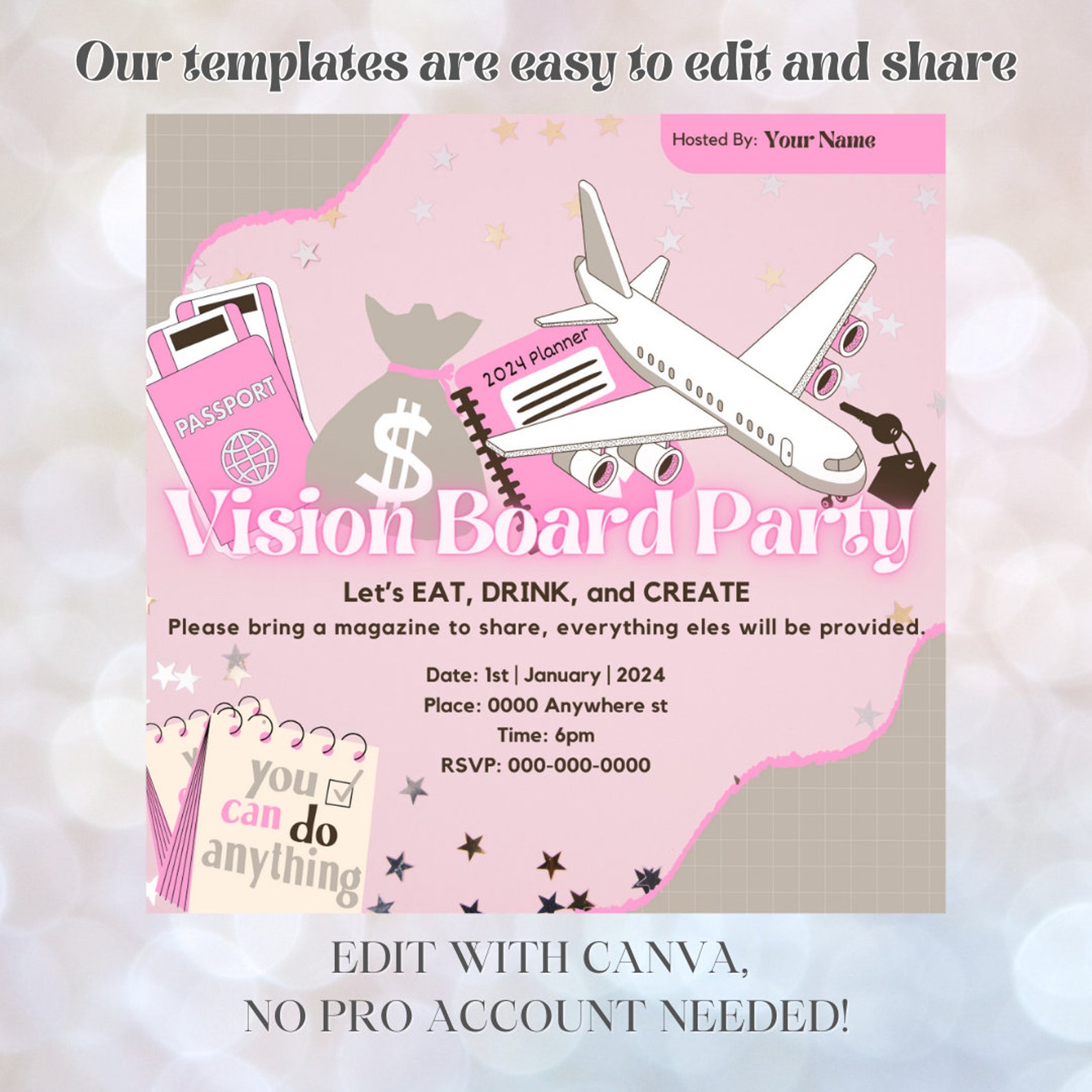 Vision Board Party Template, 2024 Personal Goals Planning Party, That ...