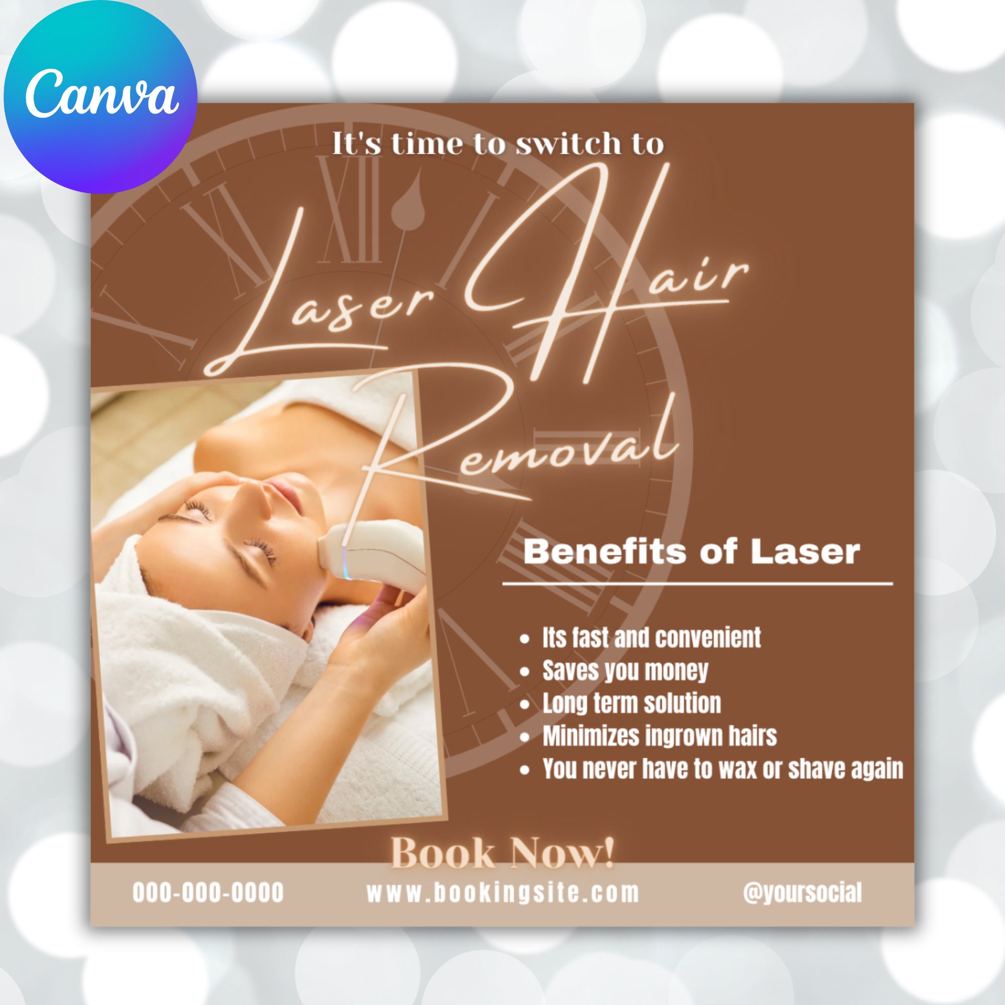 Laser Hair Removal Flyer Template, Editable Canva Flyer Template ...