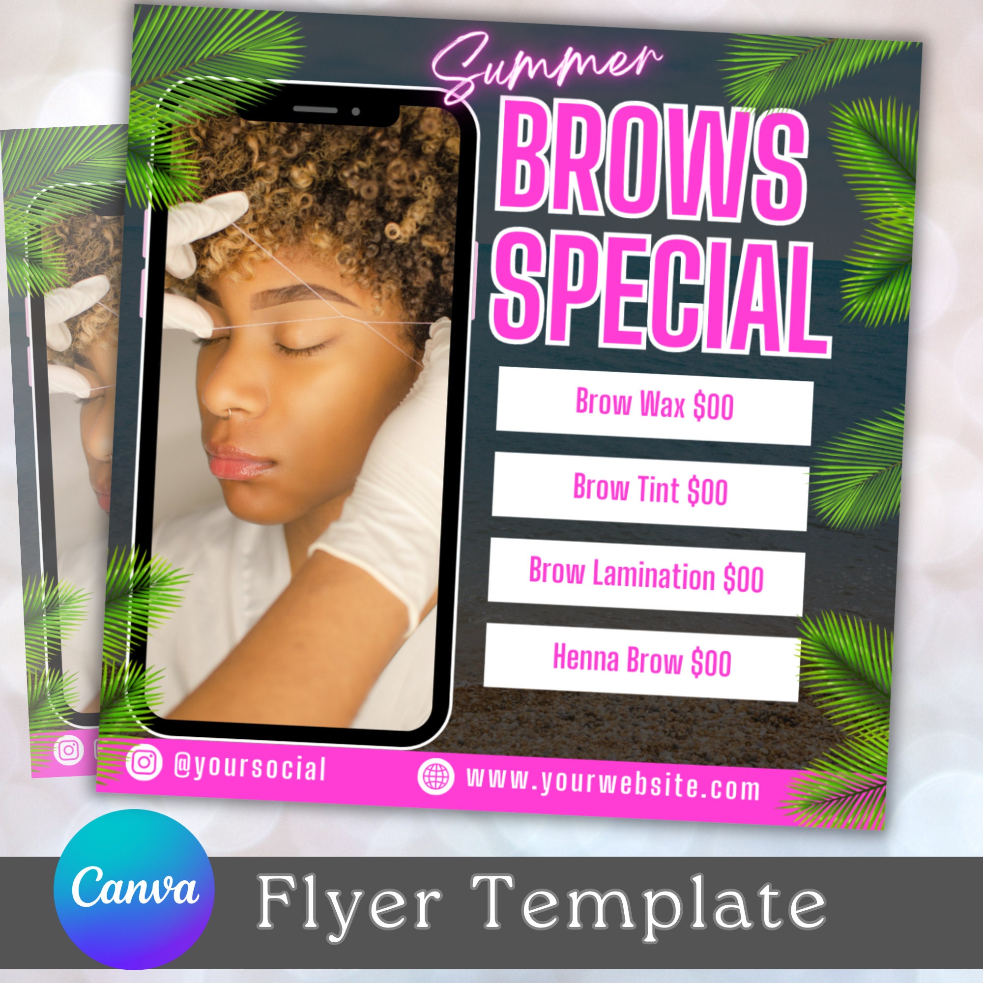 Summer Brows Flyer, Brow Artist DIY Flyer Template Design, Lash Hair ...
