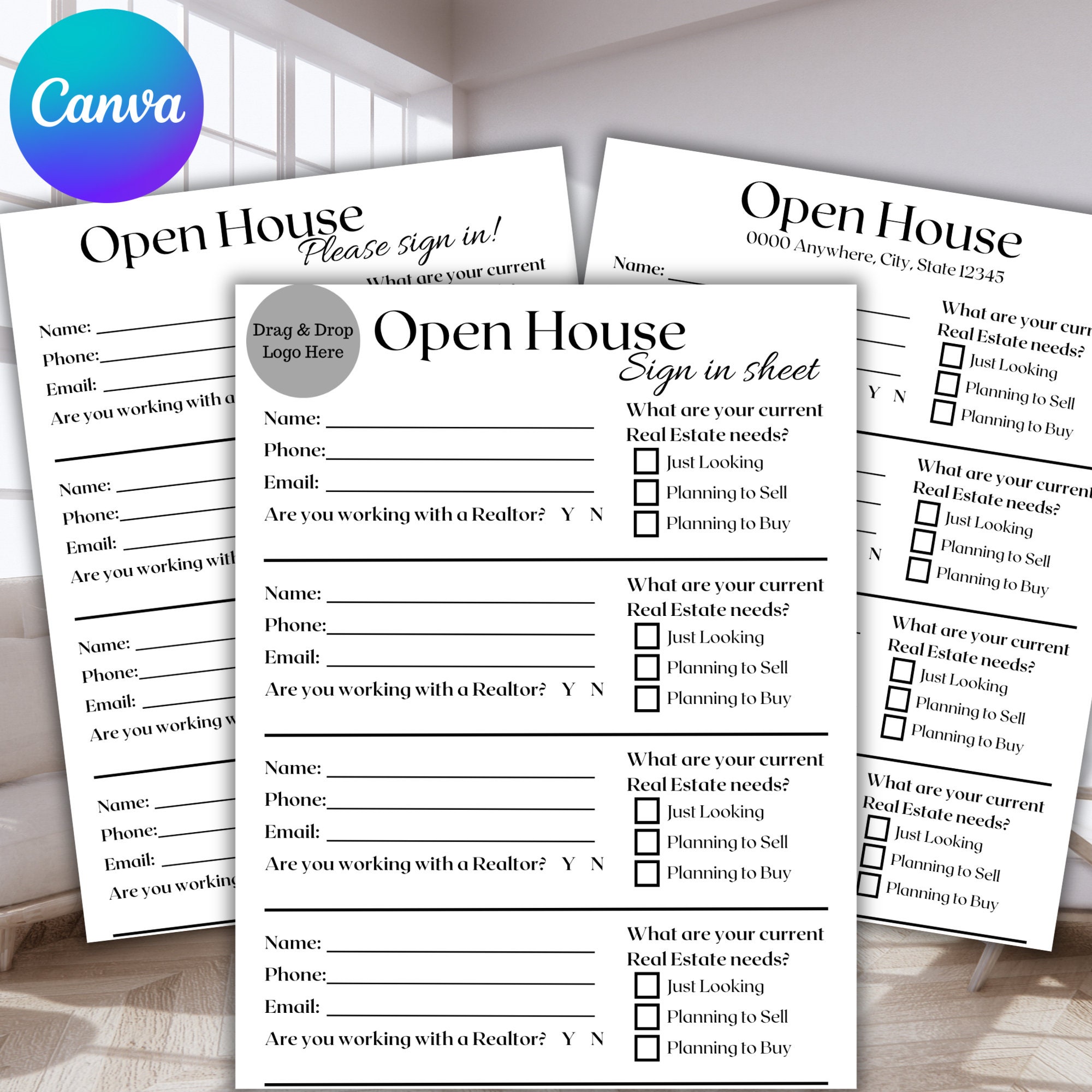 Open House Sign in Sheet Canva Template Set of 3, Editable Real Estate ...