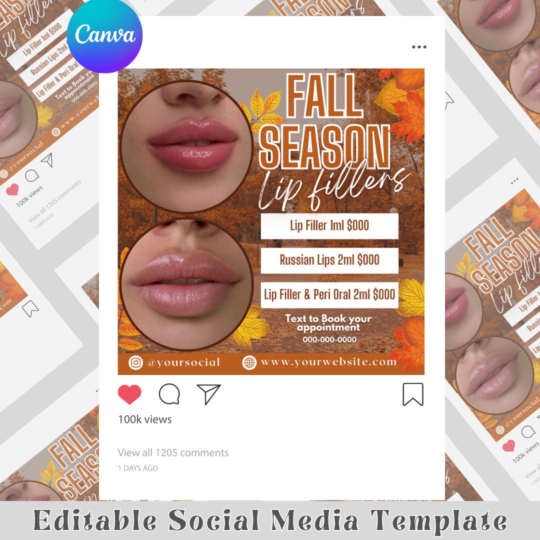 Fall Season Lip Fillers Flyer, Canva Editable Social Media Flyer ...