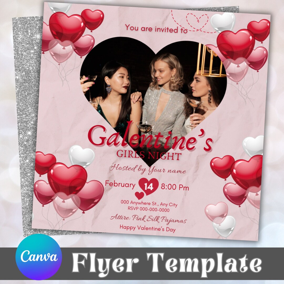 Galentine's Girls Night Invitation Template, Valentines Party Invite ...