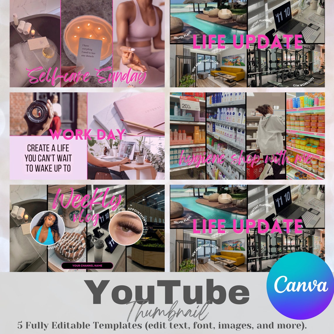 Youtube Channel Thumbnail Templates, Youtube Thumbnail Set, Editable ...