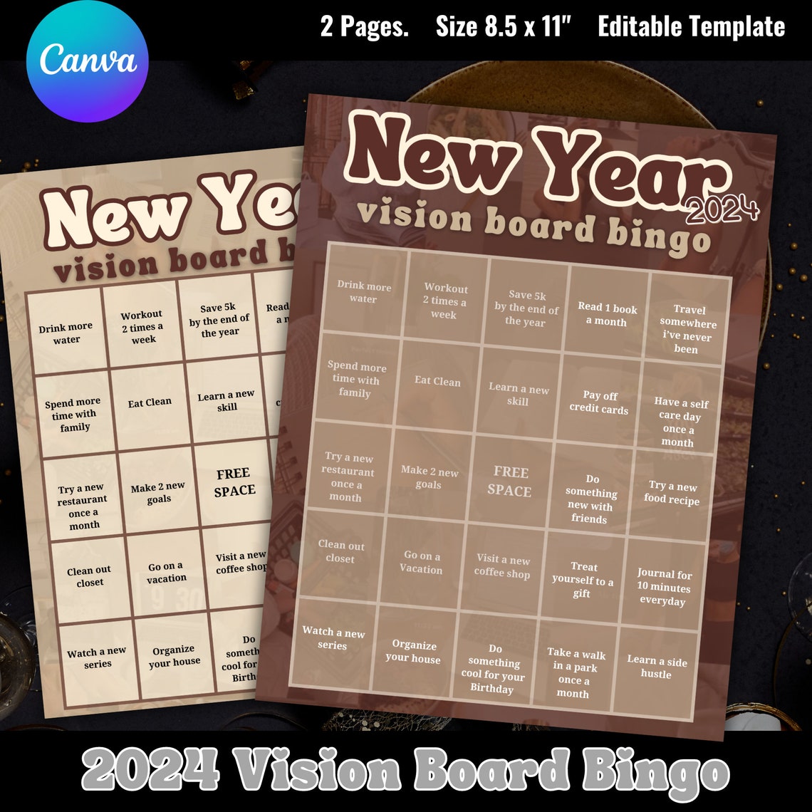 Vision Board Bingo Template, 2024 Personal Goals Bingo Game, That Girl ...