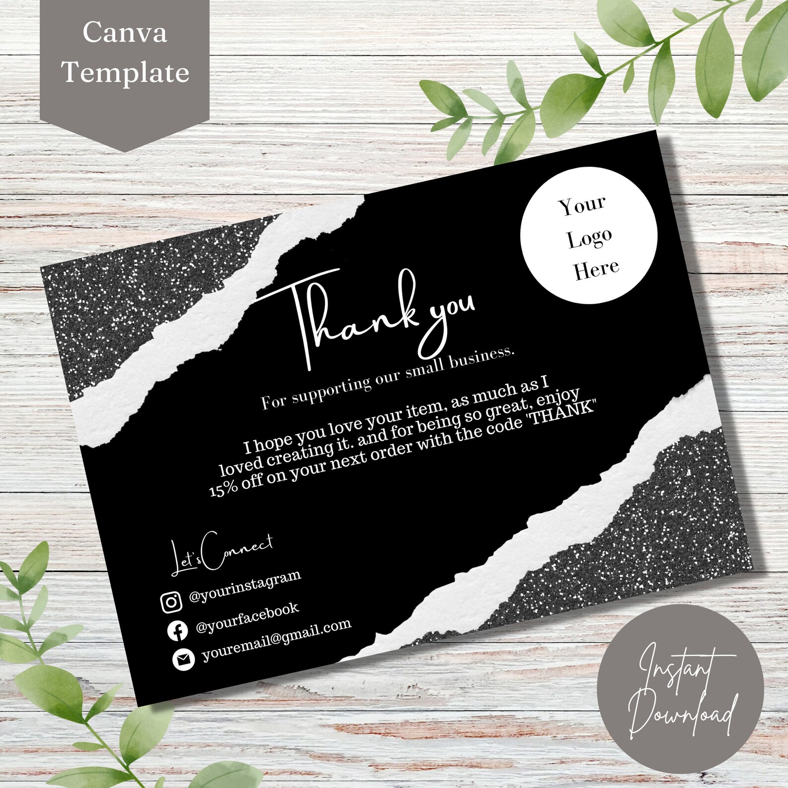 Printable Thank You Card Template, Canva Editable Business Mailing ...