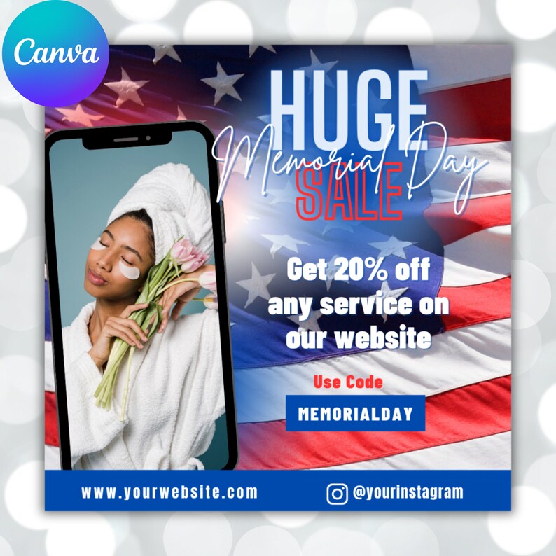 Memorial Day Sale Flyer Template , DIY Memorial Day Sale Flyer, Holiday Booking Flyer, Massage ...