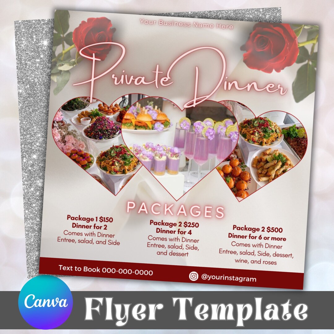 Private Dinner Flyer Template, Dinner Date Flyer Template, Meal Plan ...