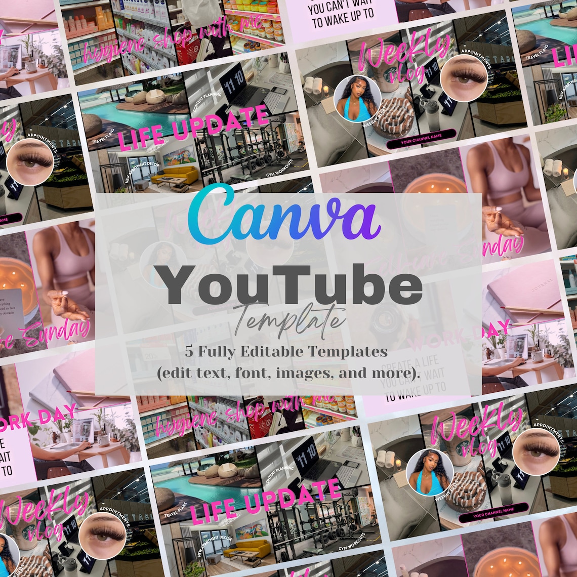 Youtube Channel Thumbnail Templates, Youtube Thumbnail Set, Editable ...