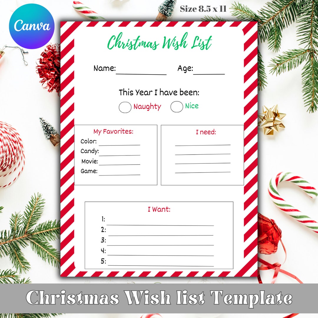 Christmas Wish List for Kids, Editable Template, Dear Santa Letter ...