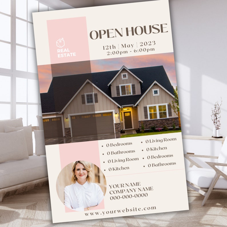Real Estate Open House Flyer Template, DIY Real Estate Agent Digital ...