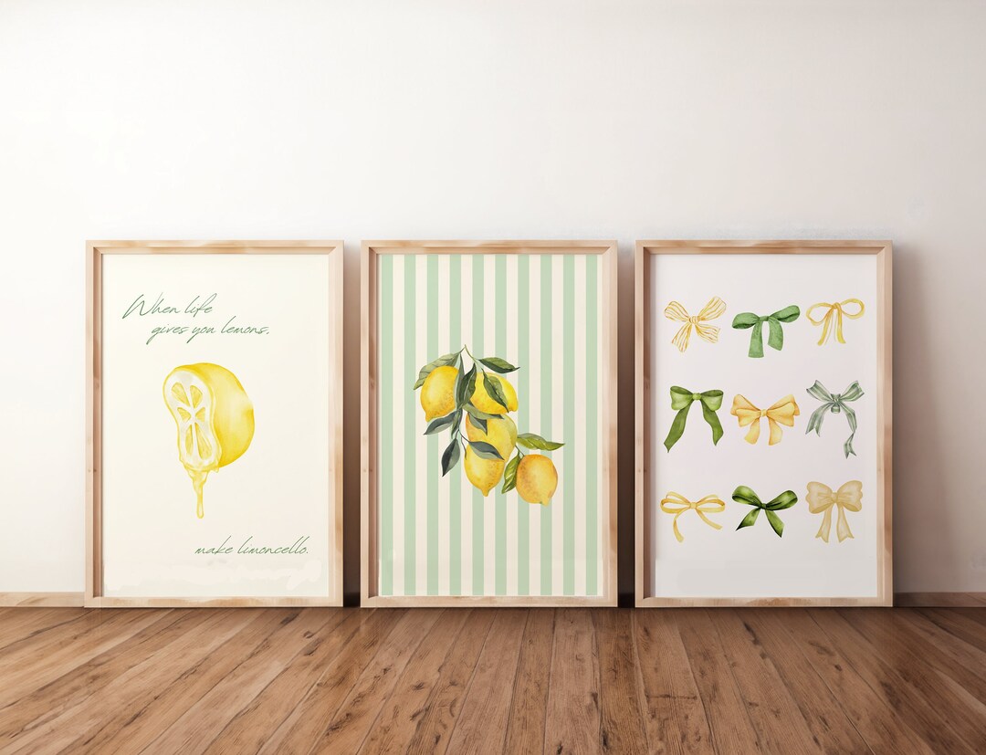 Italian Lemon Wall Art Set | Modern Kitchen Poster | Bar Cart Prints ...