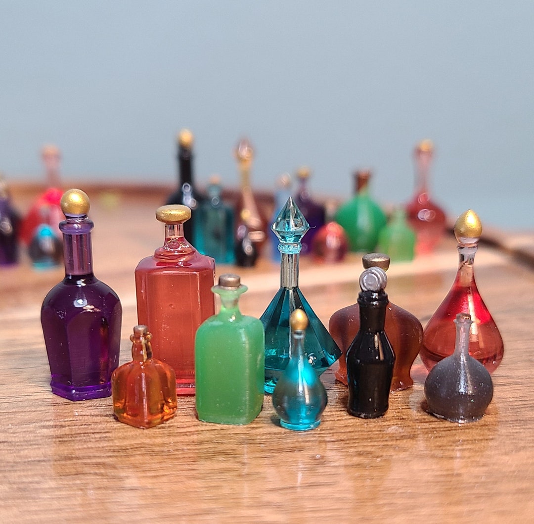 MINIATURE Potion Bottles for Dollhouse or Diorama 1:12 Scale Set of Ten ...