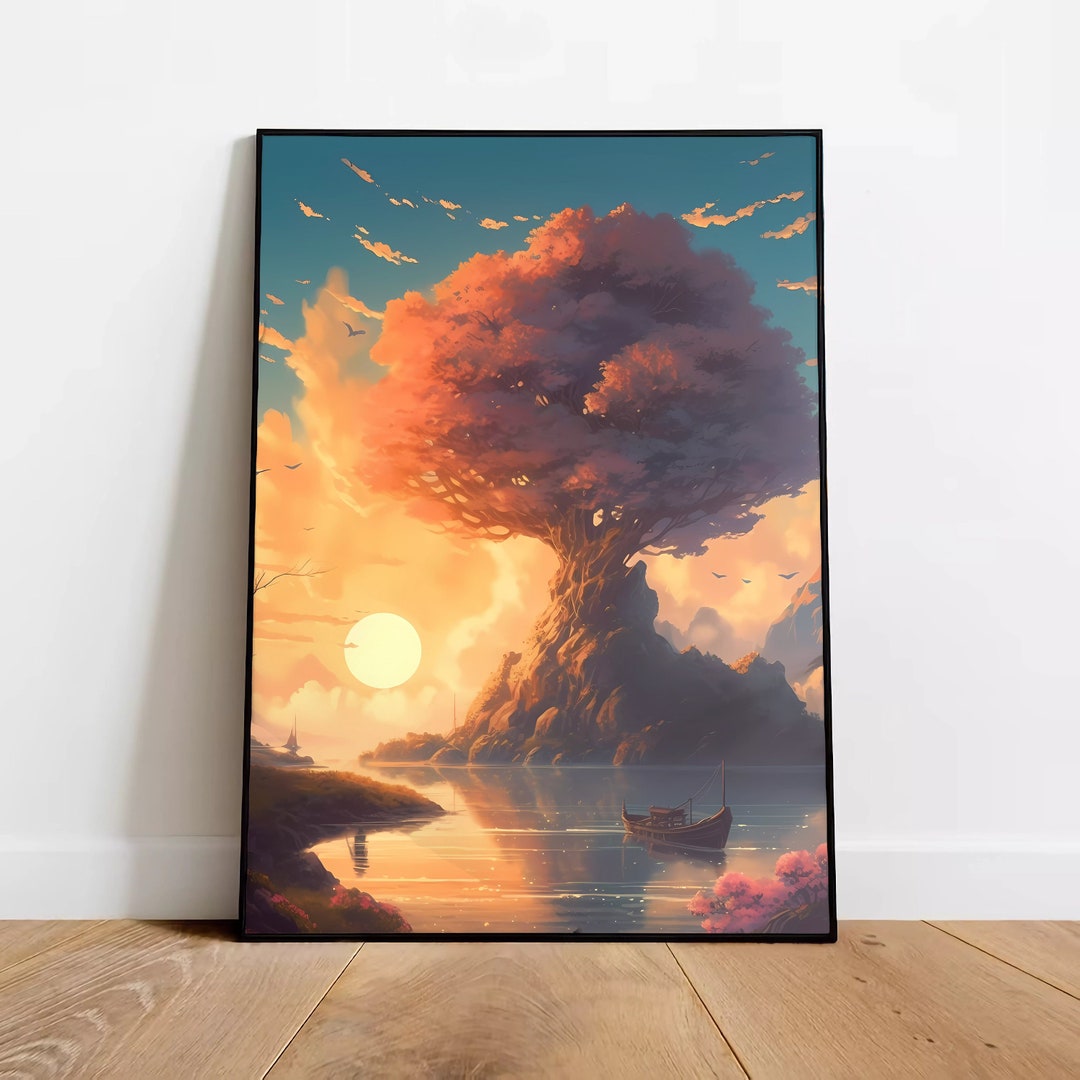 Pink Tree Print Japanese Print, Travel Poster, Ghibli Print, Japan ...