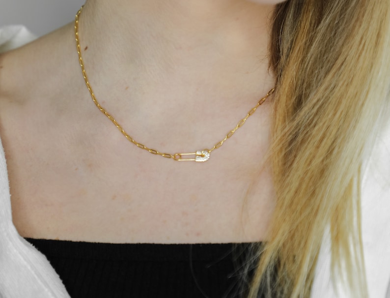 Safety First Necklace | Safety Pin Necklace | 18k Gold Plated ...