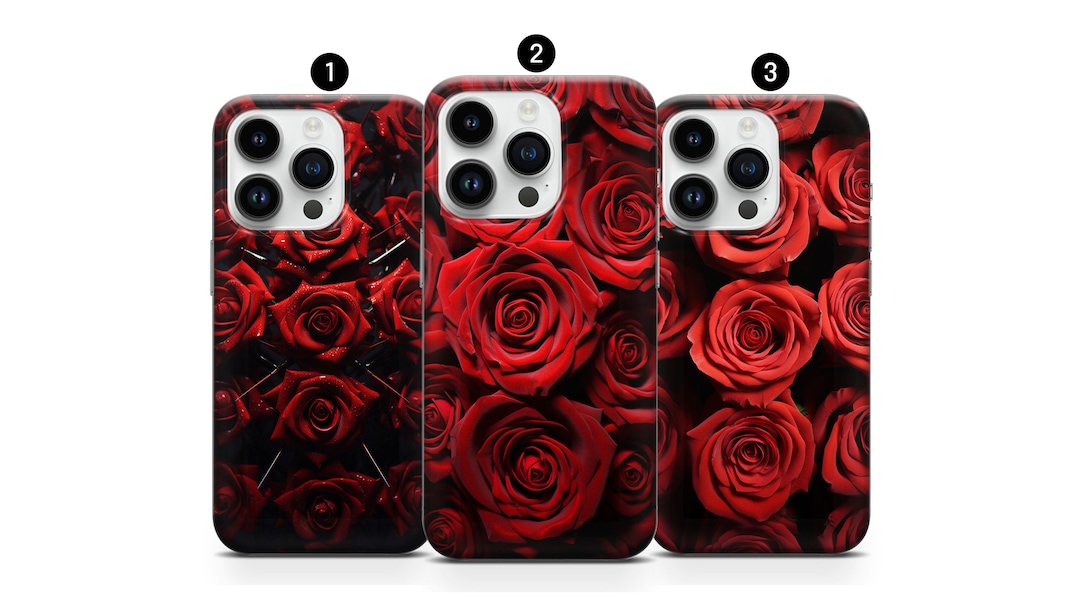 Red Roses Phone Case, Luxury Flower Cover iPhone 15 14 Pro Max 13 12 11 ...