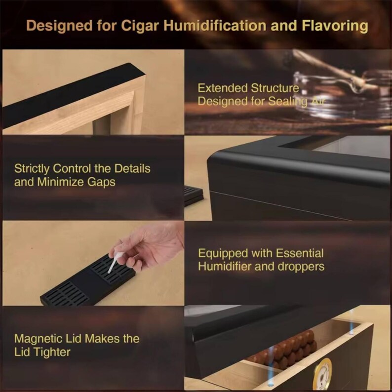 Wood Cigar Humidor Box With Glass Top, Hygrometer & Humidifier – Holds ...