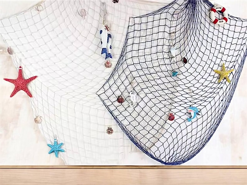 Nautical Fishing Net Wall Decor With Seashells – Coastal Beach Theme ...