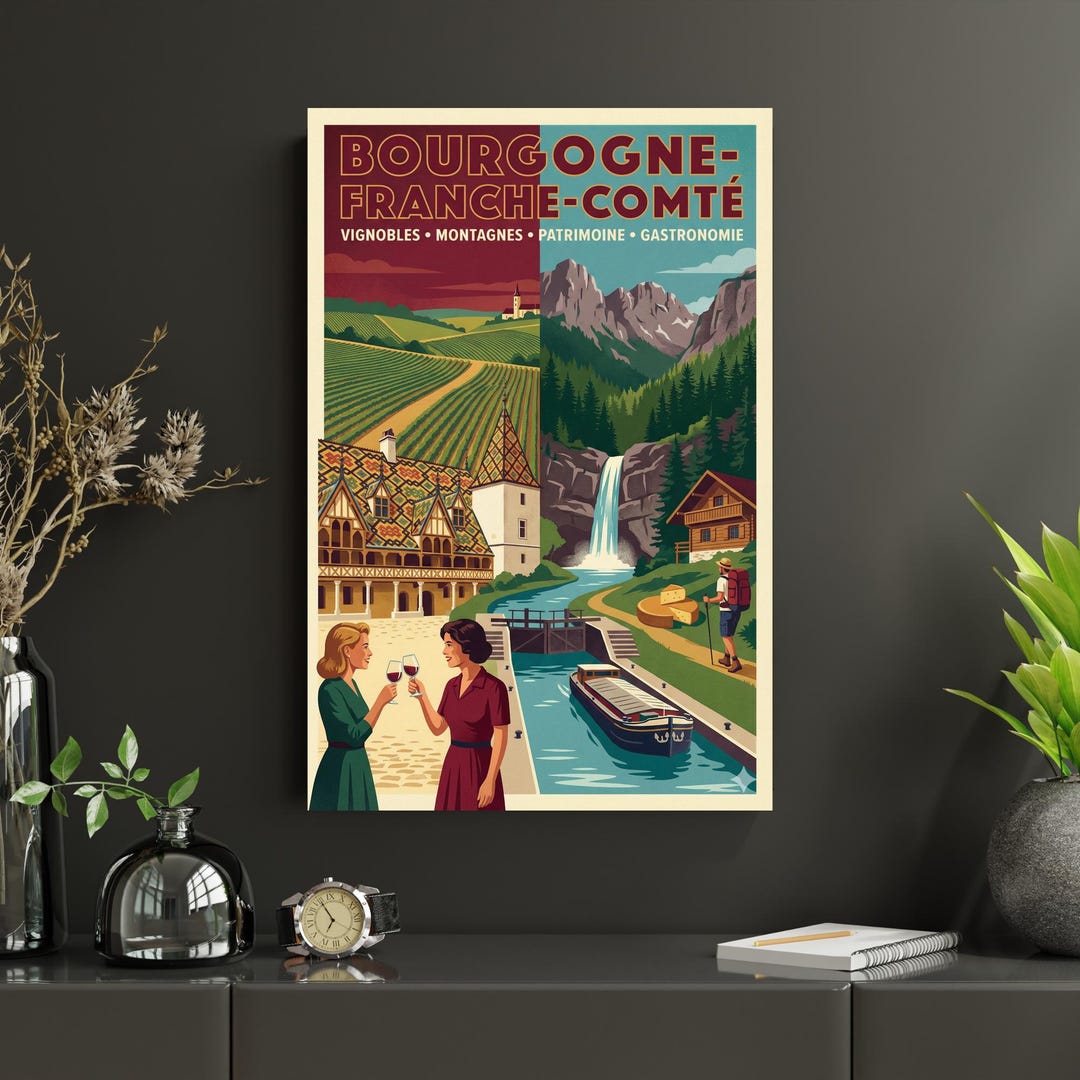 Vintage Burgundy Franche-comté Poster – Retro Vineyards & Jura Poster ...