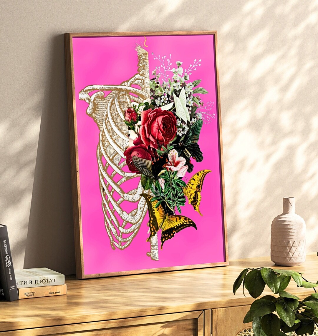 Pink Skeleton Print Halloween Printable Wall Art Halloween - Etsy