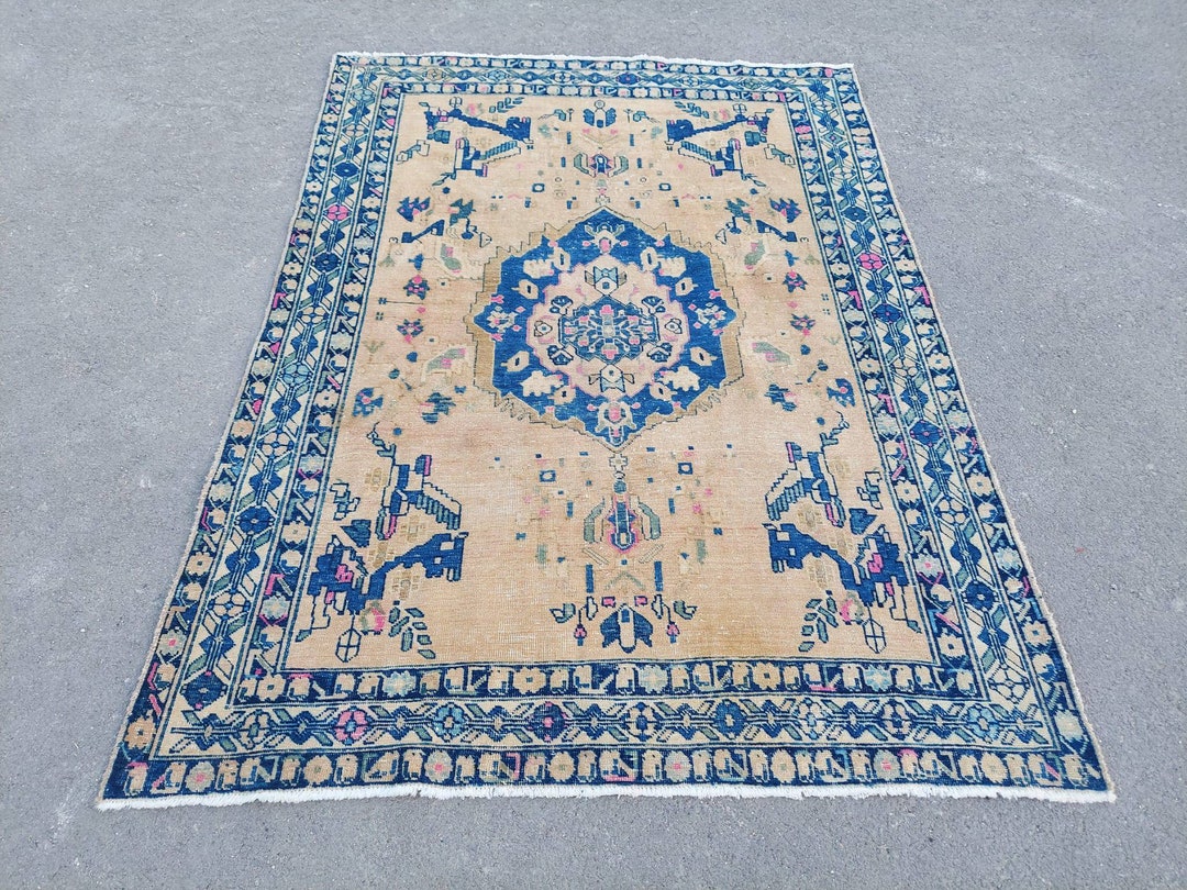 Persian Rug 5x7, Blue Turkish Rug 5x7, Heriz Rug 5x7, Vintage Rug 5x7 ...