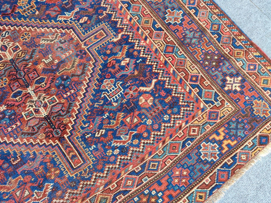 Navy 5x7 Persian Rug, Antique Heriz Rug 5x7, Shiraz Rug Rare Pattern ...