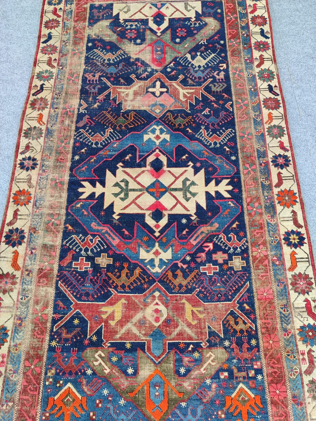 1800's Antique Stunning Rug 4x7, Deep Color Kazak Rug 4x7, Kurdish Rug ...