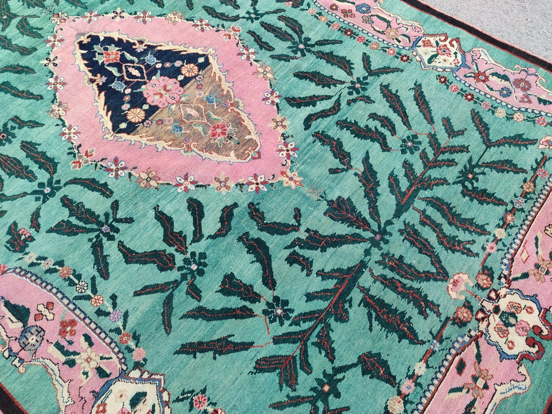 7x11 Area Rug, Green Area Rug, Vibrant Turkish Rug 7x11, Afghan Area ...