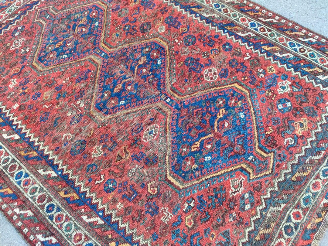 Rare Shiraz Rug 5x6, Antique 5x6 Persian Rug, Square Rug, Malayer Rug ...