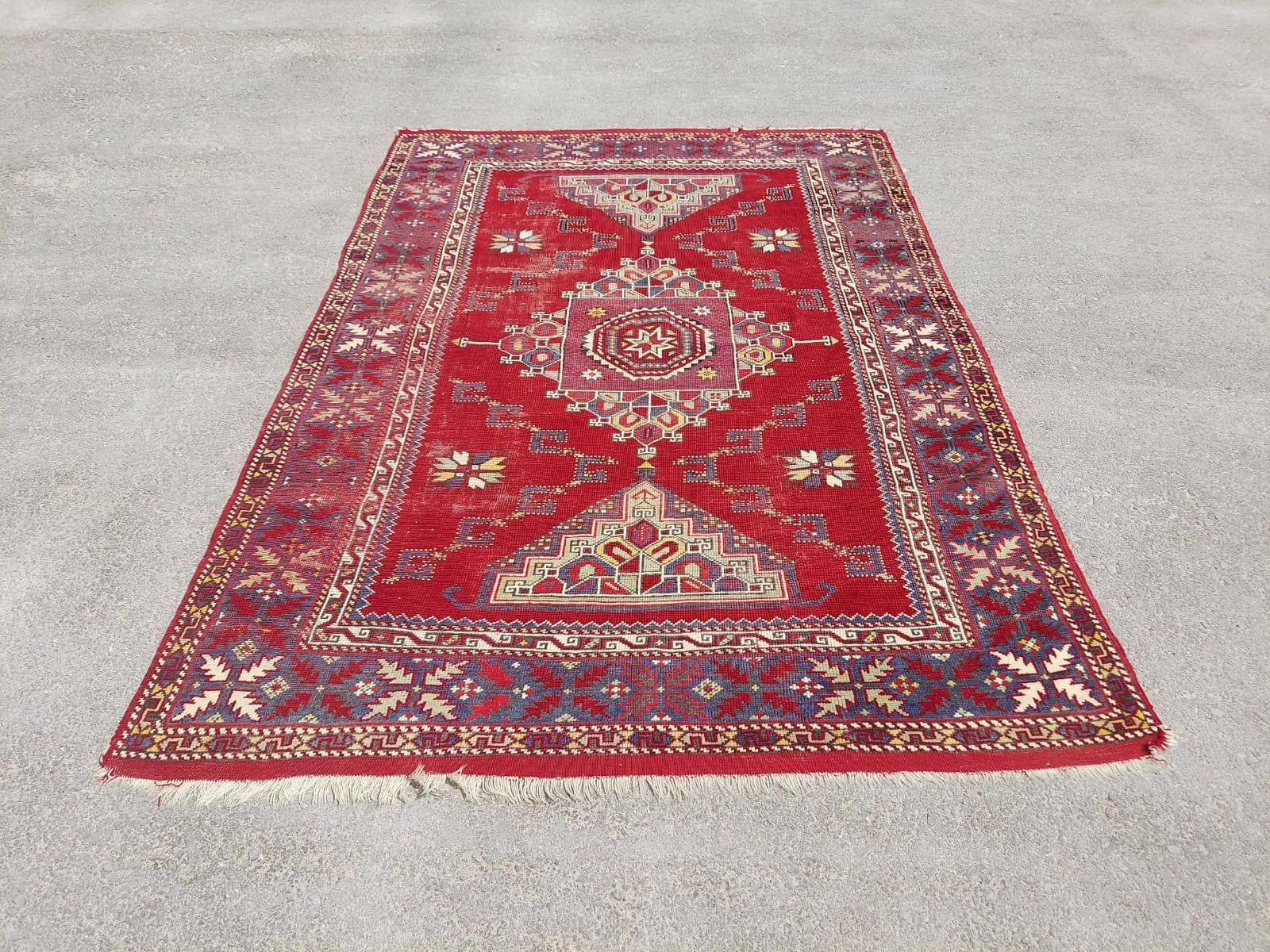 6x8 Antique Rug Red Color, Caucasian Rug, Turkish Rug 6x8 Dark Red ...
