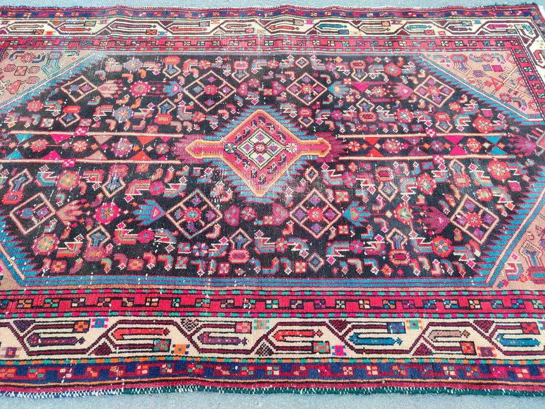 Persian Rug 4x6, 4 by 6 Rug Antique, Heriz Rug 4x6, Vibrant Turkish Rug ...