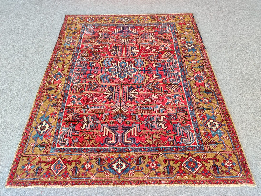 Red 6x8 Rug Persian, Heriz Rug 6x8, Vibrant Red Turkish Rug 6x8 ...