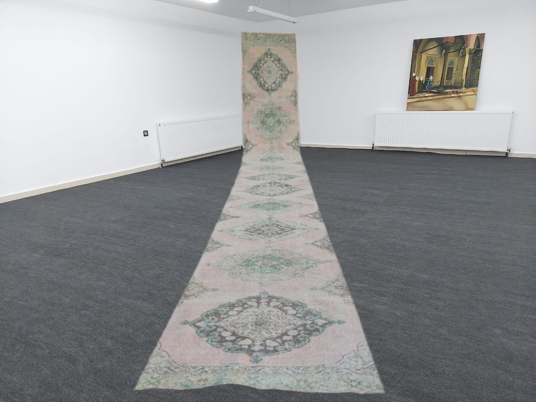 1990's Vintage Rug Extra Long, Stair Rug, Heriz Rug Runner, Turkish ...