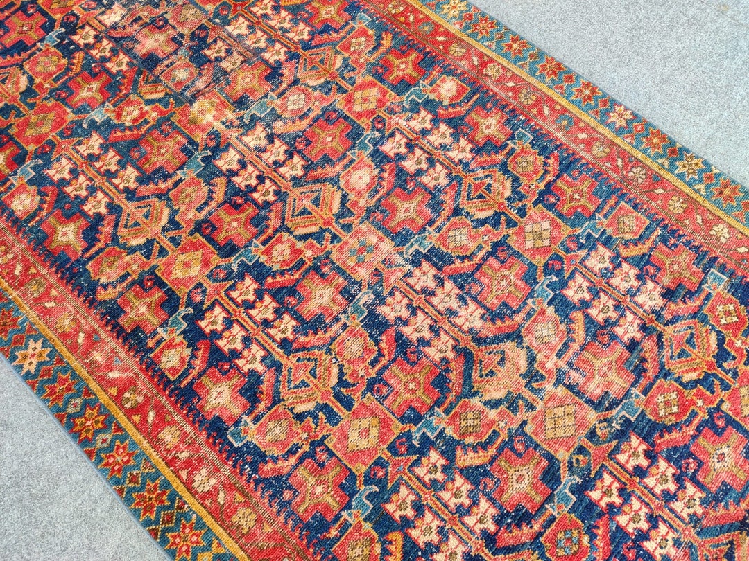 Persian Rug 4x10 Antique, Vintage Rug 4x10, Navy Color Rug, Dark ...