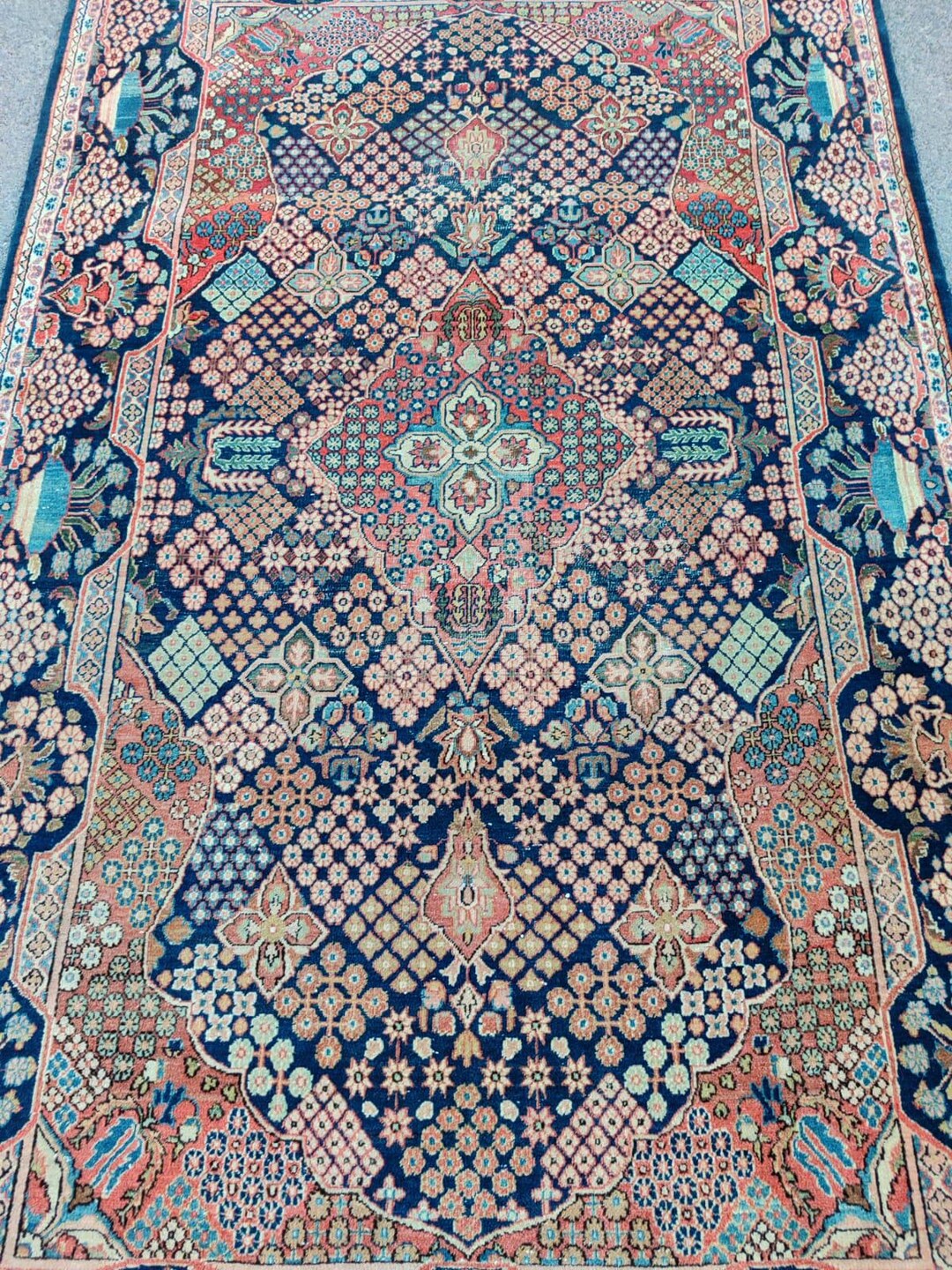 4x7 Antique Persian Rug, Vintage Rug 4x7, Oushak Rug 4x7, Vibrant Blue ...