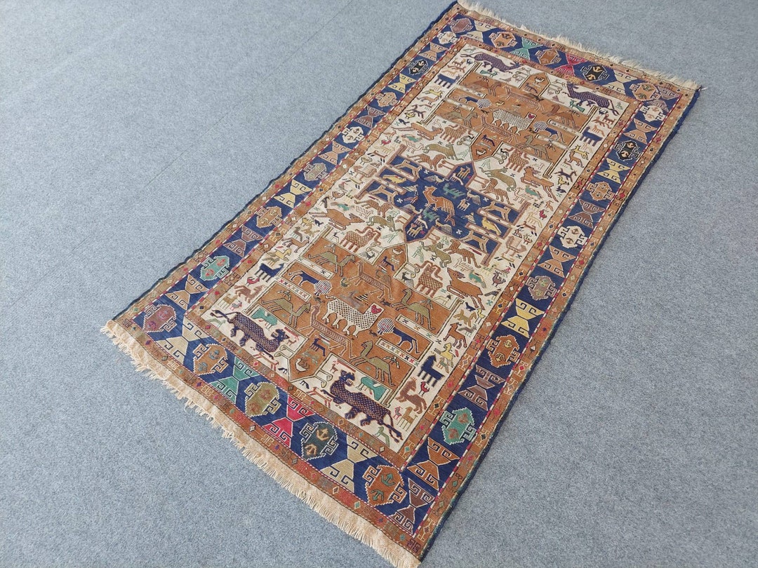 Soumak Rug, Persian Rug 3x6, Heriz Rug, Silk Rug, Animal Pattern Rug ...