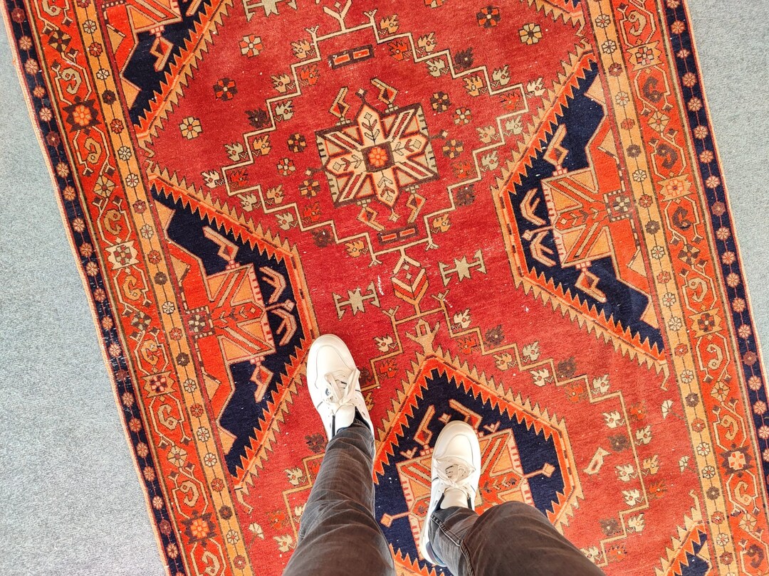 5x10 Rug Vibrant Red, Antique Rug 5x10, Dark Persian Rug 5x10, Large ...