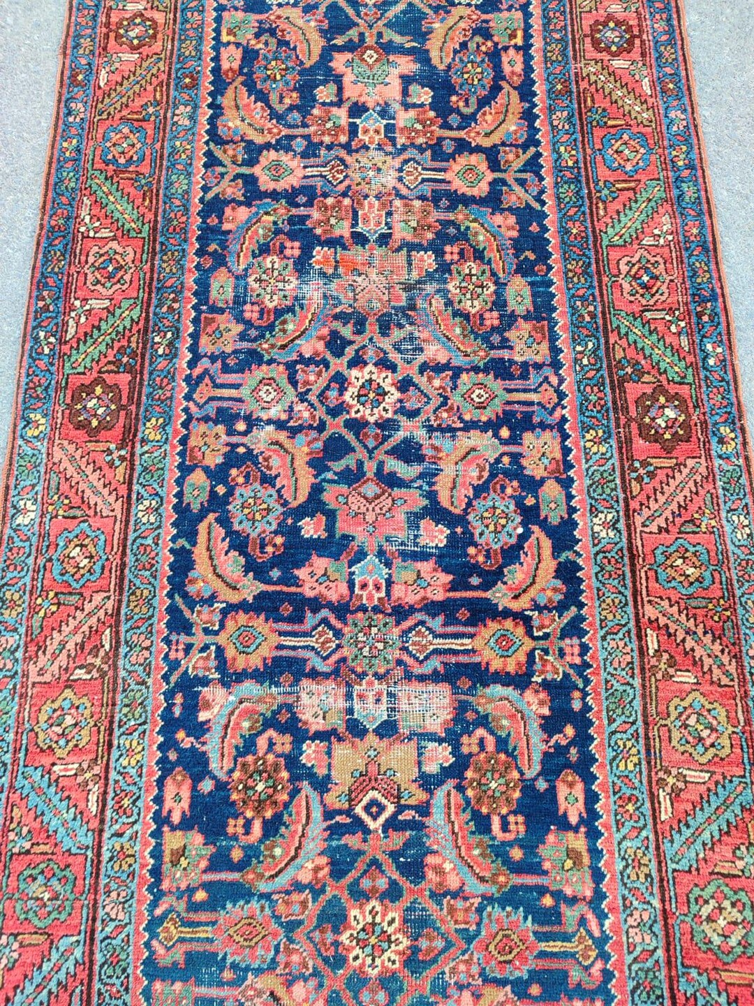 18' Long Antique Runner, Navy Persian Runner 3x18, Extra Long Heriz ...