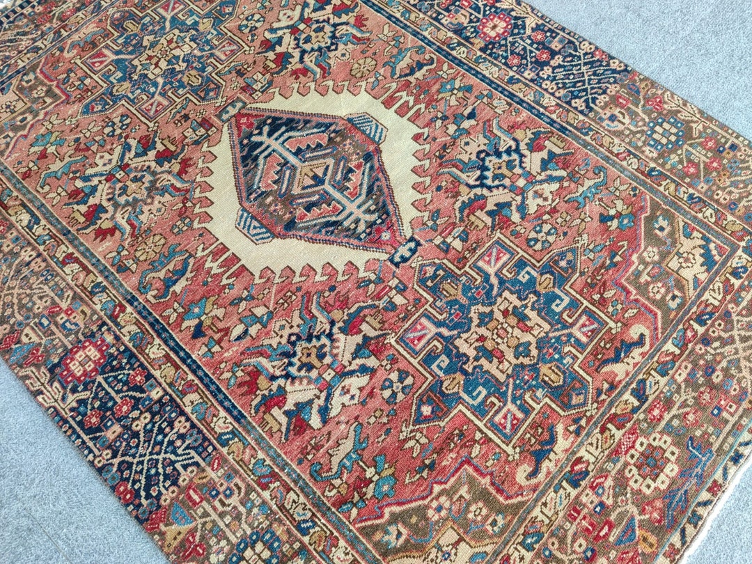 Heriz Rug 4x6, Antique 4x6 Persian Rug, Kurdish Rug 4x6 Vintage ...