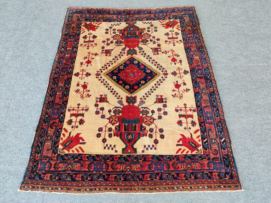 1920's Rug Antique 5x6, Square Rug, Bedroom Rug 5x6 Vintage, Persian ...