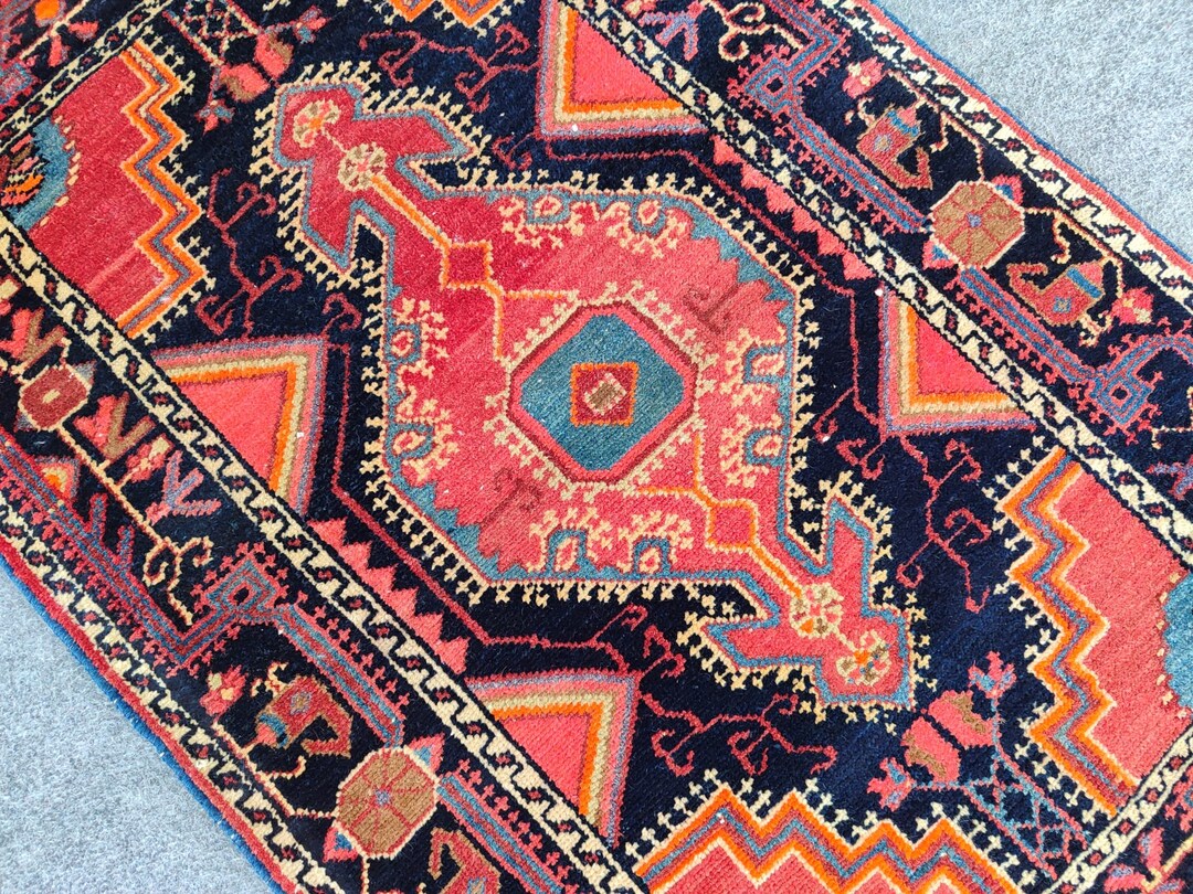 3x4 Rug Antique, Vintage Rug 3x4, Afghan Rug, Persian Rug 3x4, Red ...