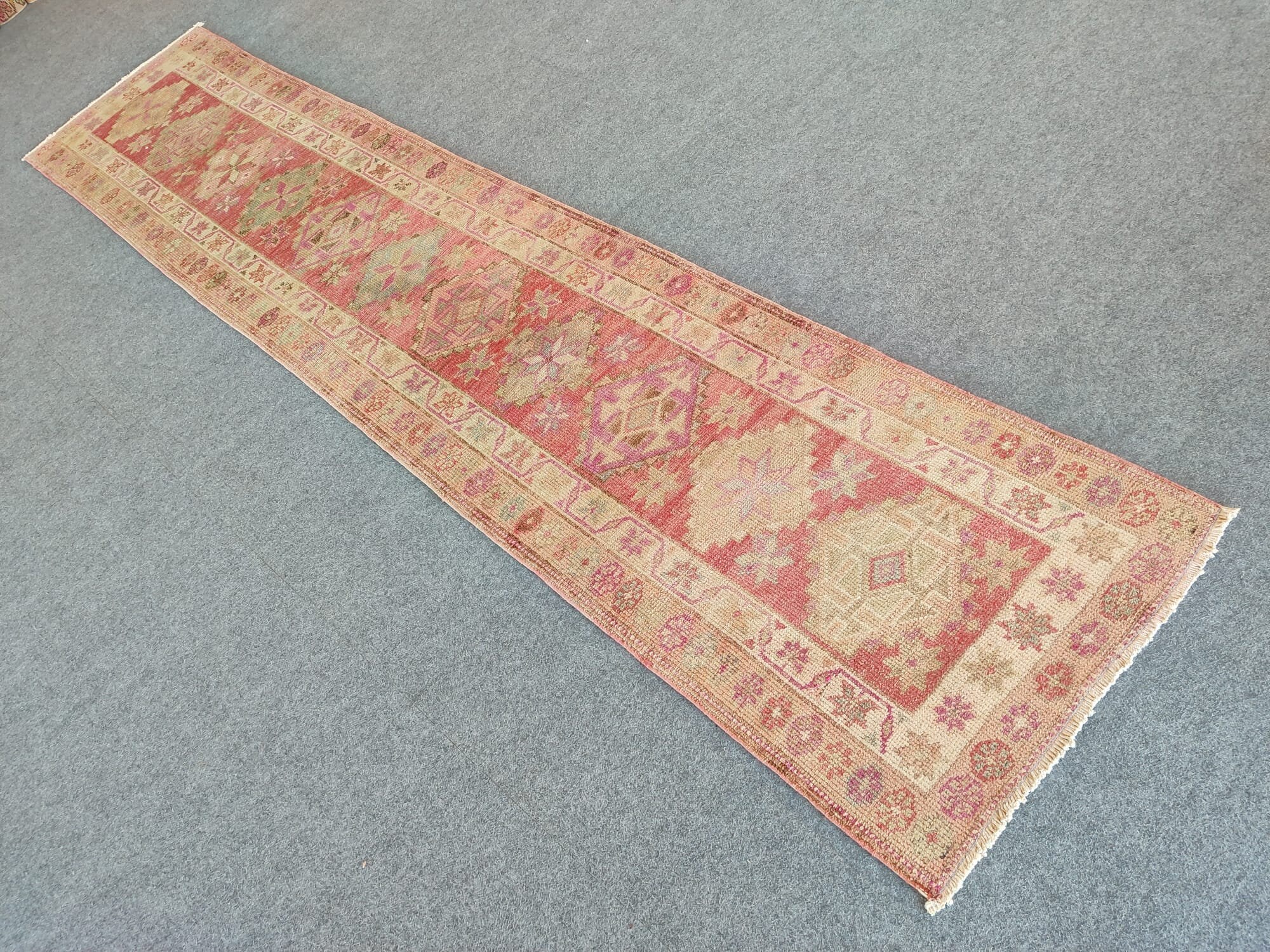 2'8 X 12'6 Ft, Light Red Turkish Runner 3x12, Vintage 3x12 Oushak ...