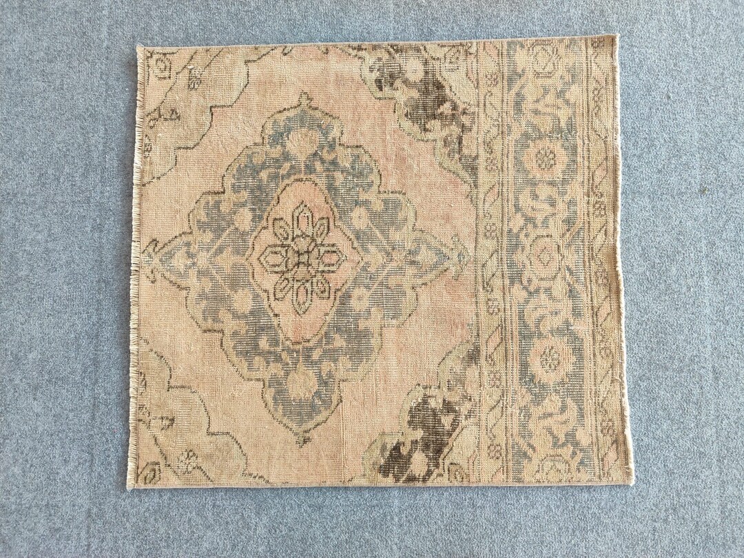 3x3 Rug, Muted Pink Small Rug, Vintage 3x3 Rug, Square Turkish Rug 3x3 ...