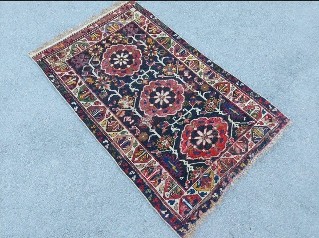 Kazak Rug Antique 3x4, Vintage Rug 3x4, Bedroom Rug, Prayer Rug ...