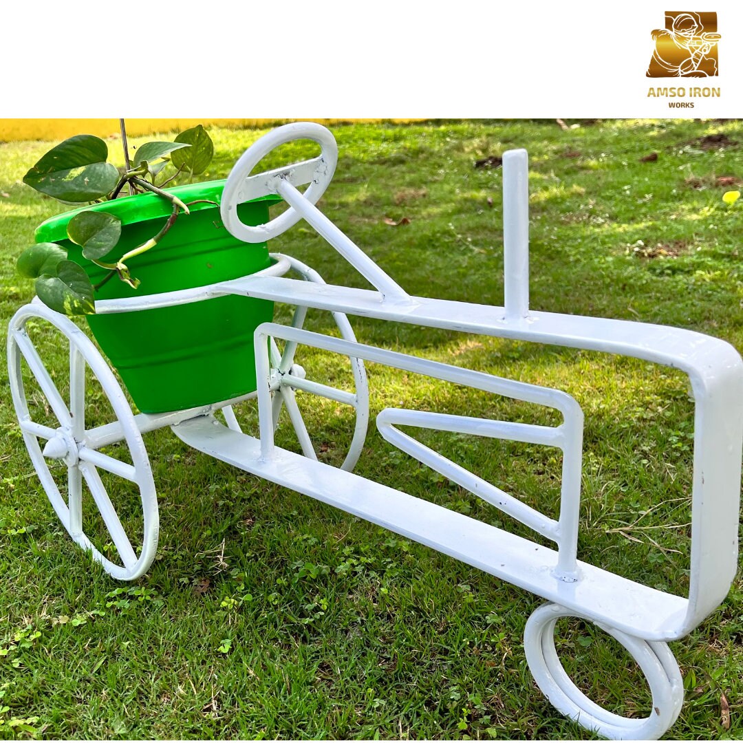 Rustic Tractor Planter Stand | Wrought Iron Garden Decor, Farmhouse ...